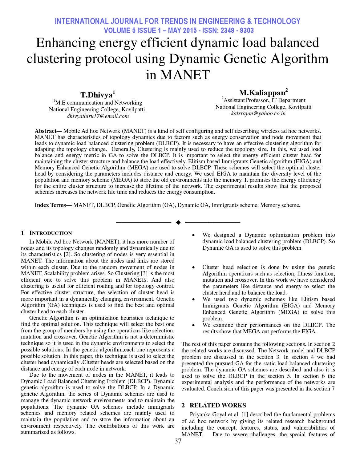 Enhancing energy efficient dynamic load balanced clustering protocol using Dynamic Genetic ...