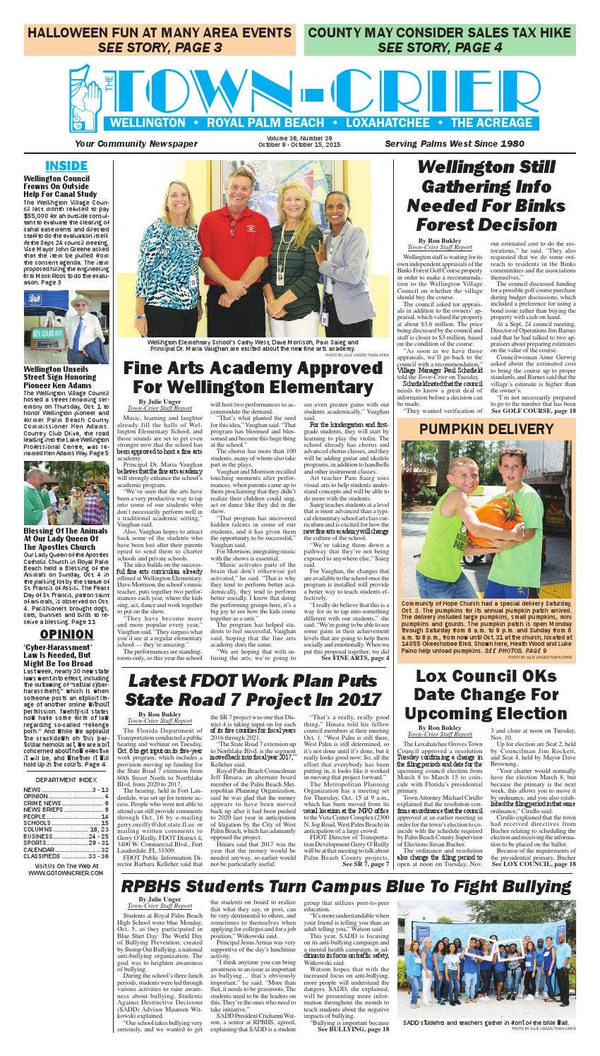 Town-Crier Newspaper October 9, 2015 by Wellington The Magazine LLC - Issuu