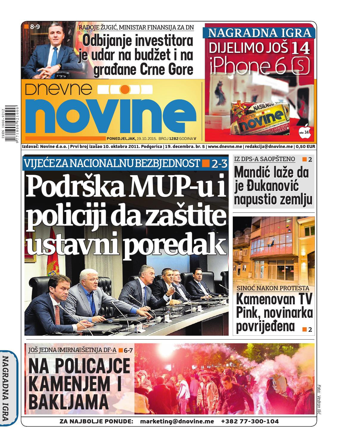 Naslovna 19. oktobar 2015. by Dnevne Novine - Issuu