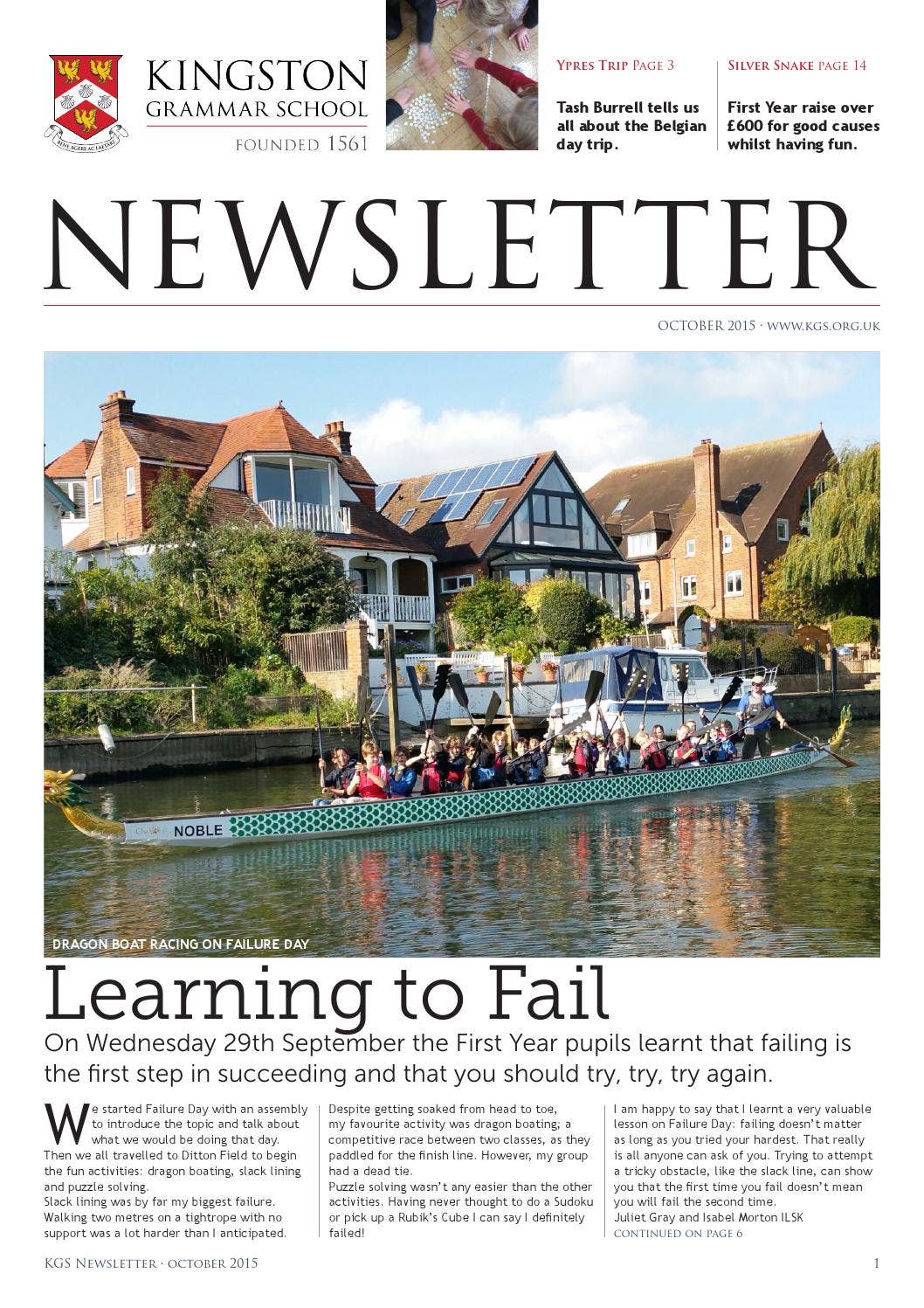 KGS Newsletter October 2015 by Kingston Grammar School - Issuu