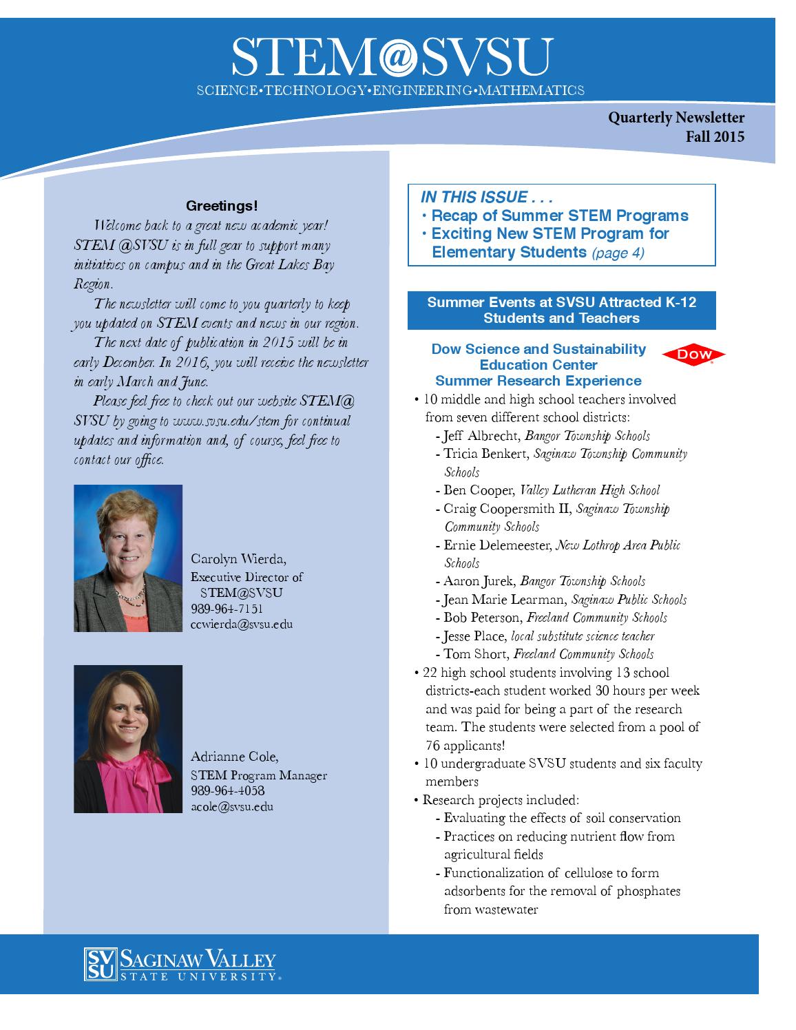 STEM at SVSU Newsletter by Saginaw Valley State University - Issuu