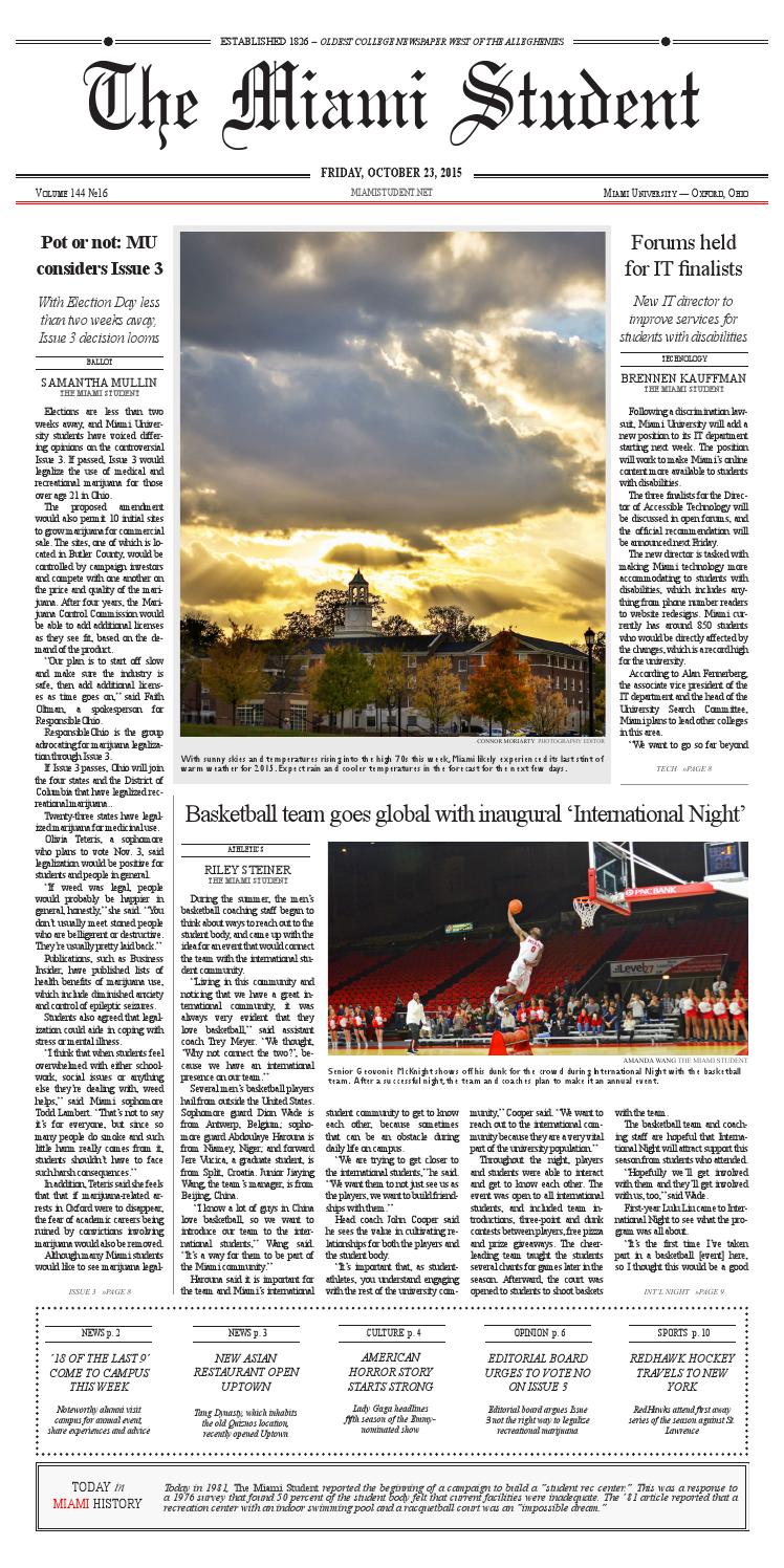 October 23, 2015 | The Miami Student by The Miami Student - Issuu