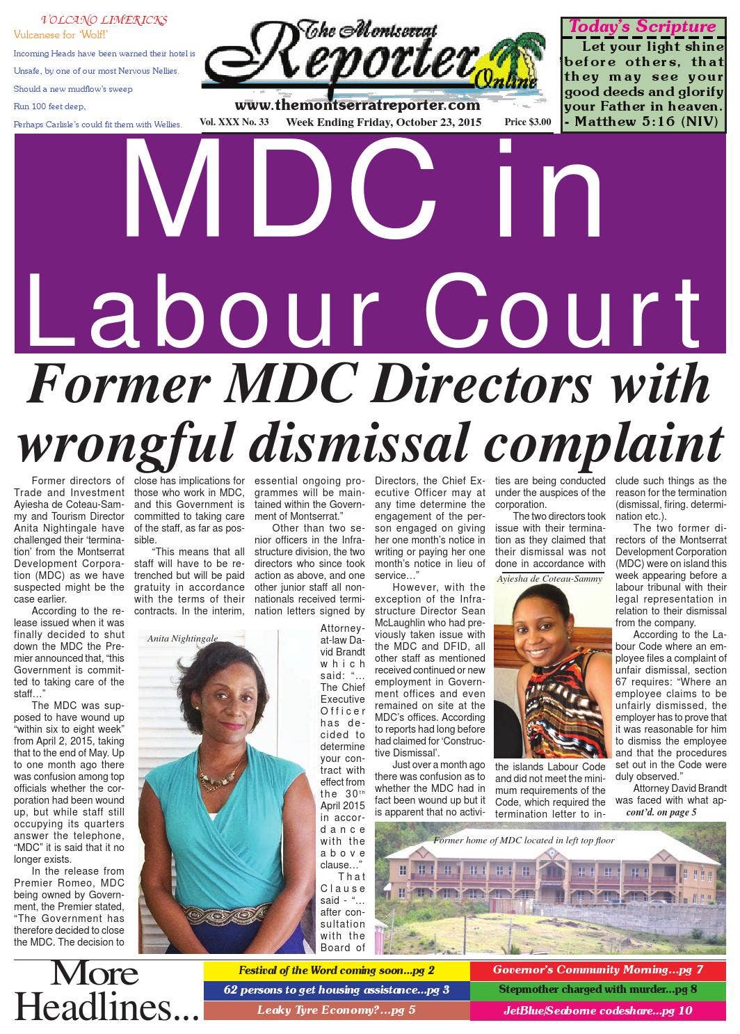 October 23 2015 - The Montserrat Reporter by The Montserrat Reporter ...