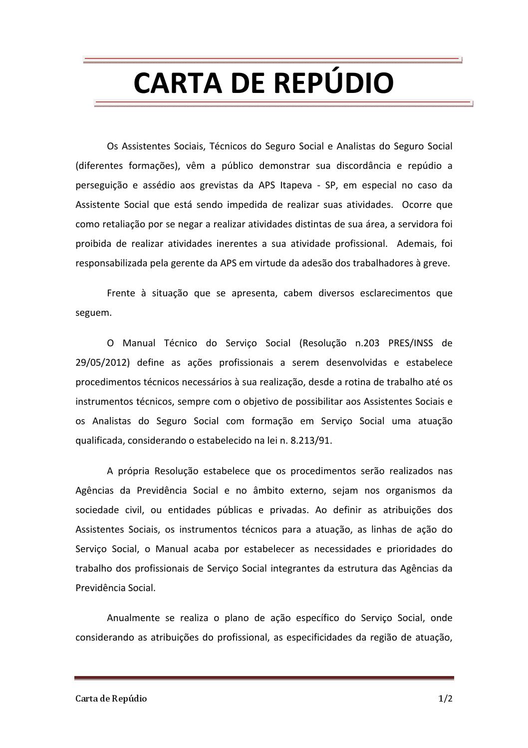 Carta de Repúdio by Sinsprev São Paulo - Issuu