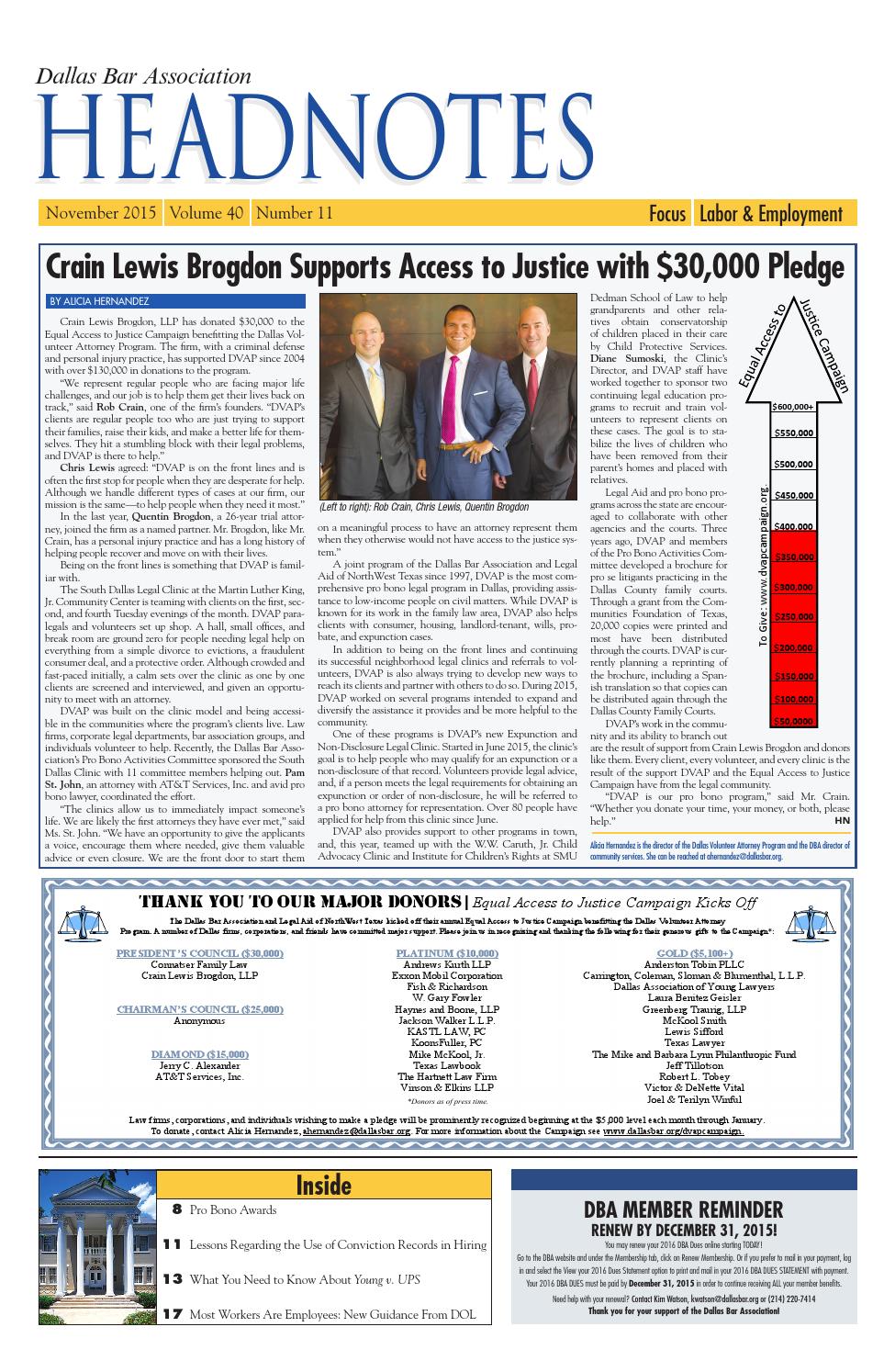 November 2015 Headnotes: Labor & Employment Law by Jessica Smith - Issuu