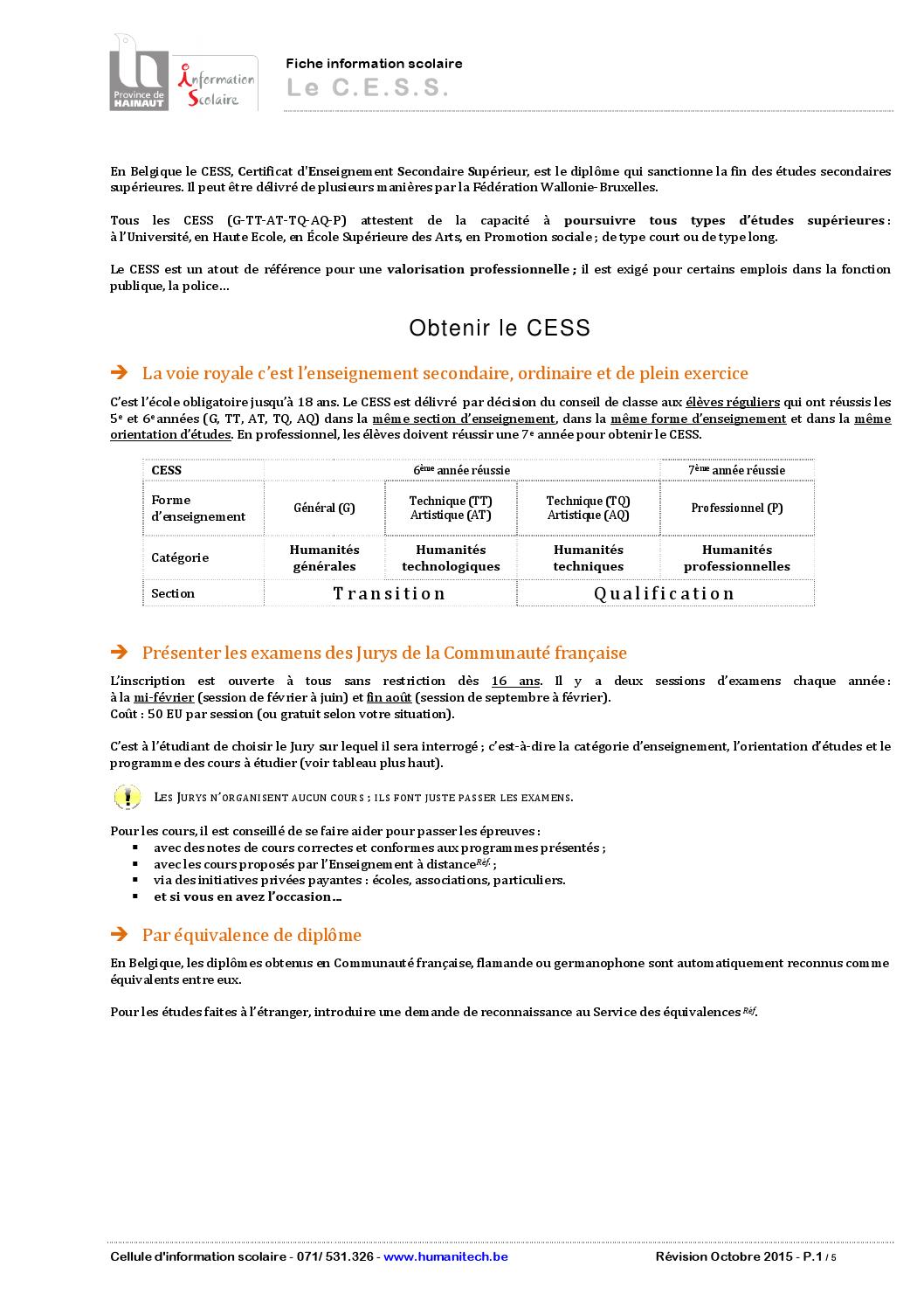 Comment obtenir son CESS (2015) by Information scolaire et ...