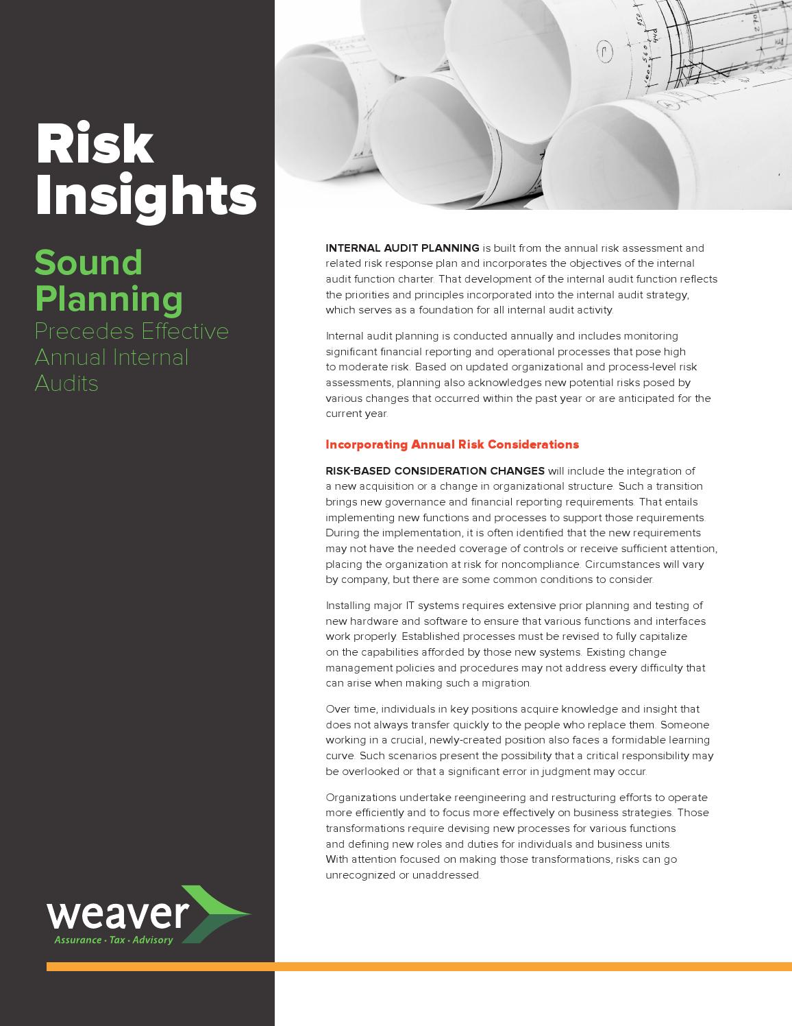 Risk Insights - Sound Planning Precedes Effective Annual IA by Weaver ...