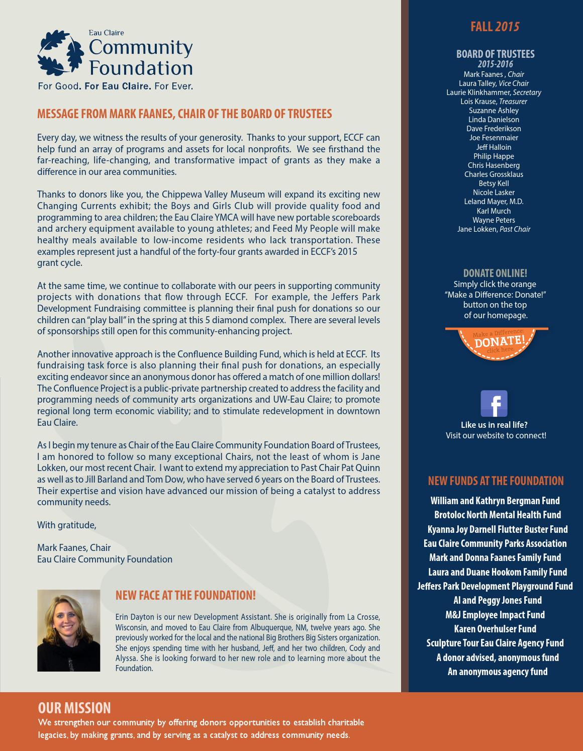 Fall2015 newsletter pages by Eau Claire Community Foundation - Issuu
