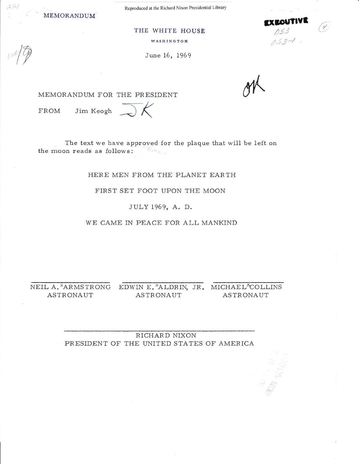 Apollo 11 Plaque Text by Nixon Foundation - Issuu