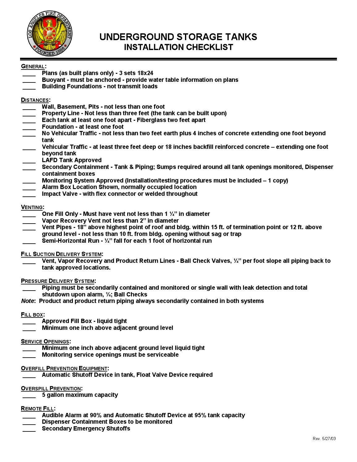 UST Installation Checklist by Los Angeles Fire Department - Issuu