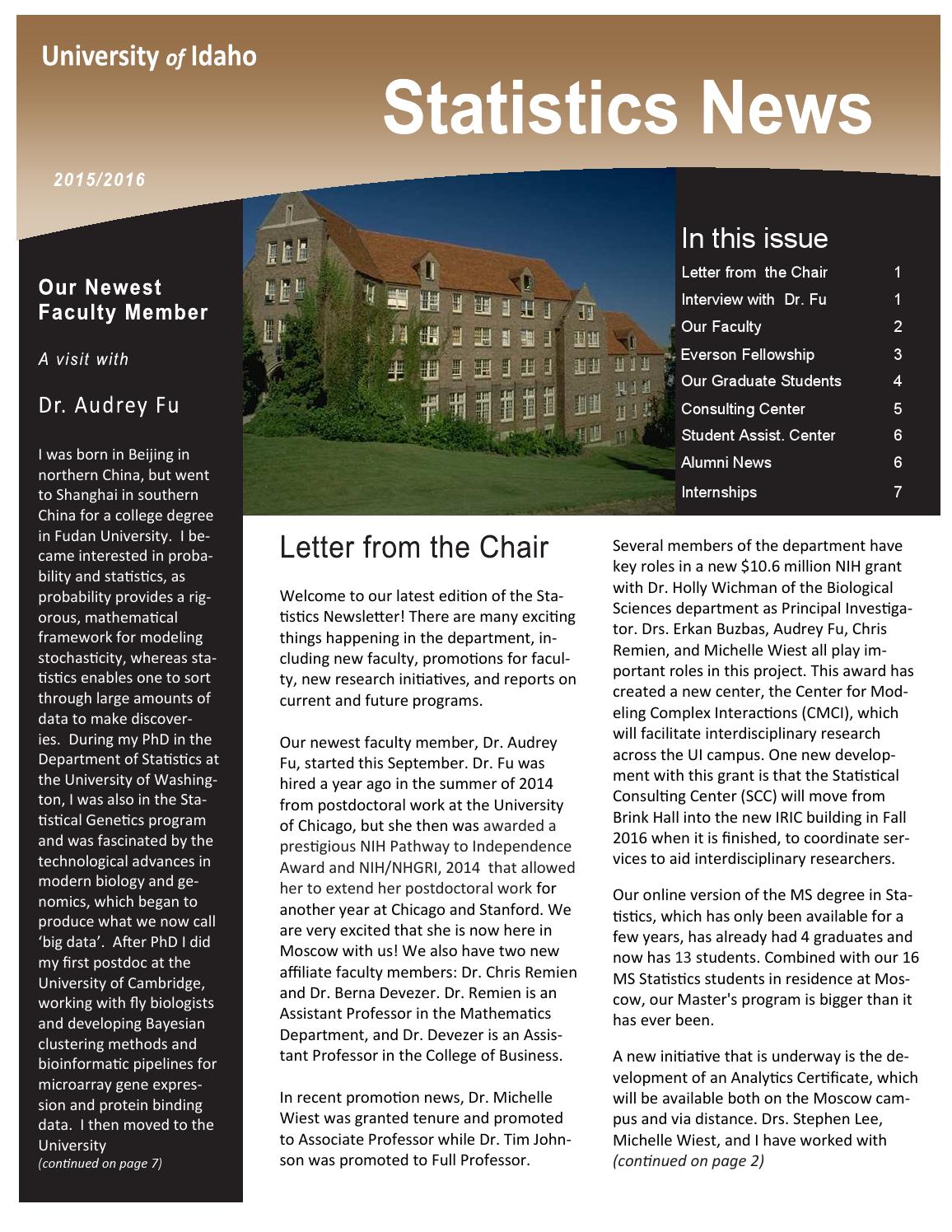 Statistics Newsletter 2015 by The University of Idaho - Issuu