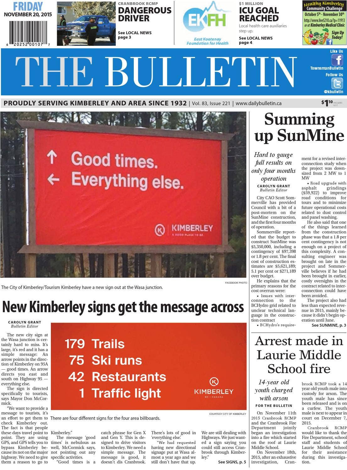 Kimberley Daily Bulletin, November 20, 2015 by Black Press Media Group ...