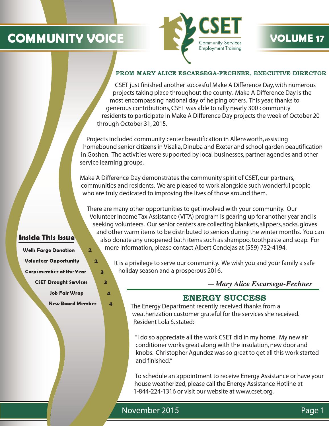 CSET Newsletter November 2015 by Community Services Employment Training ...