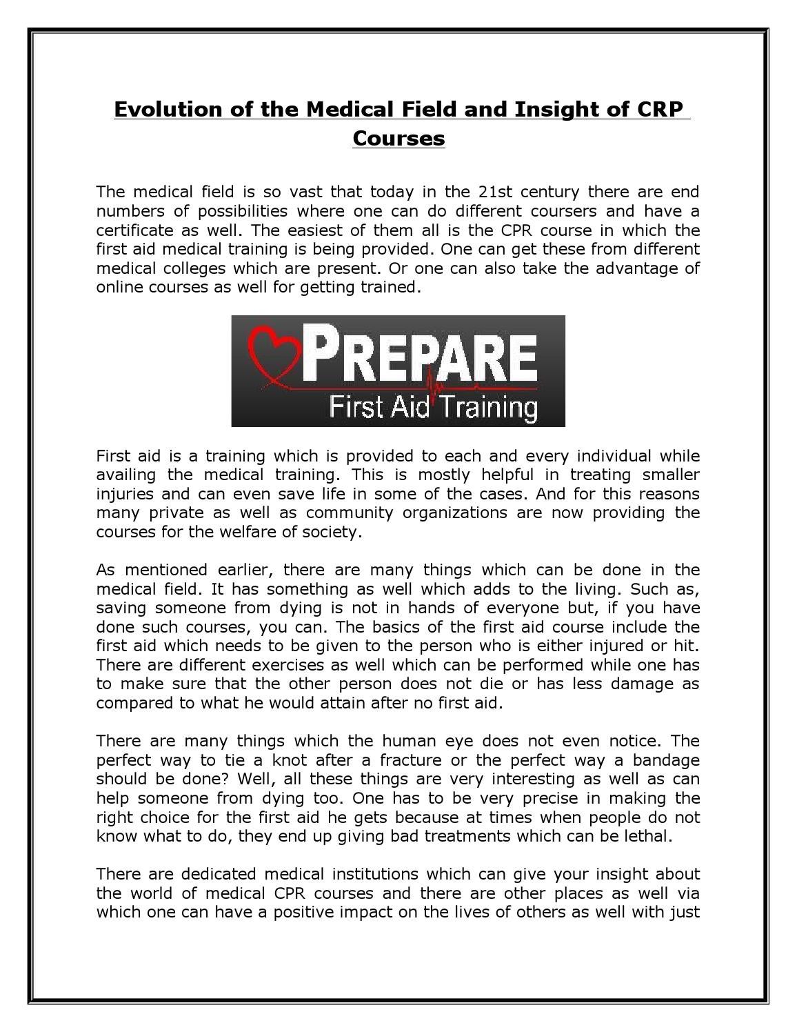 Evolution of the medical field and insight of crp courses by Prepare ...
