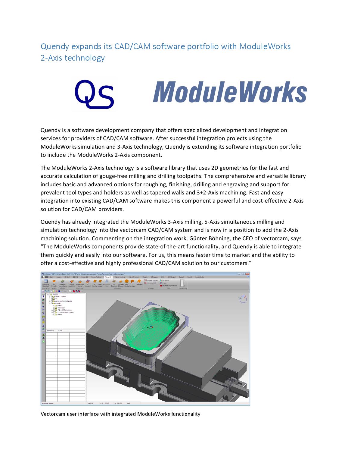 ModuleWorks Press Release Quendy expands its CAD/CAM software portfolio with moduleWorks 2 Axis ...