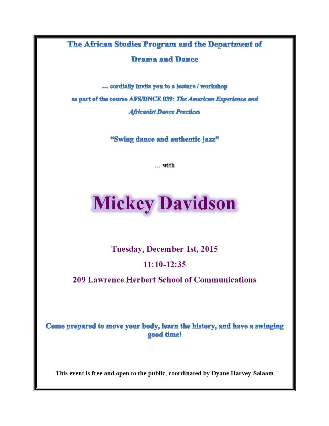 Swing Dance and Authentic Jazz with Mickey Davidson by Hofstra ...