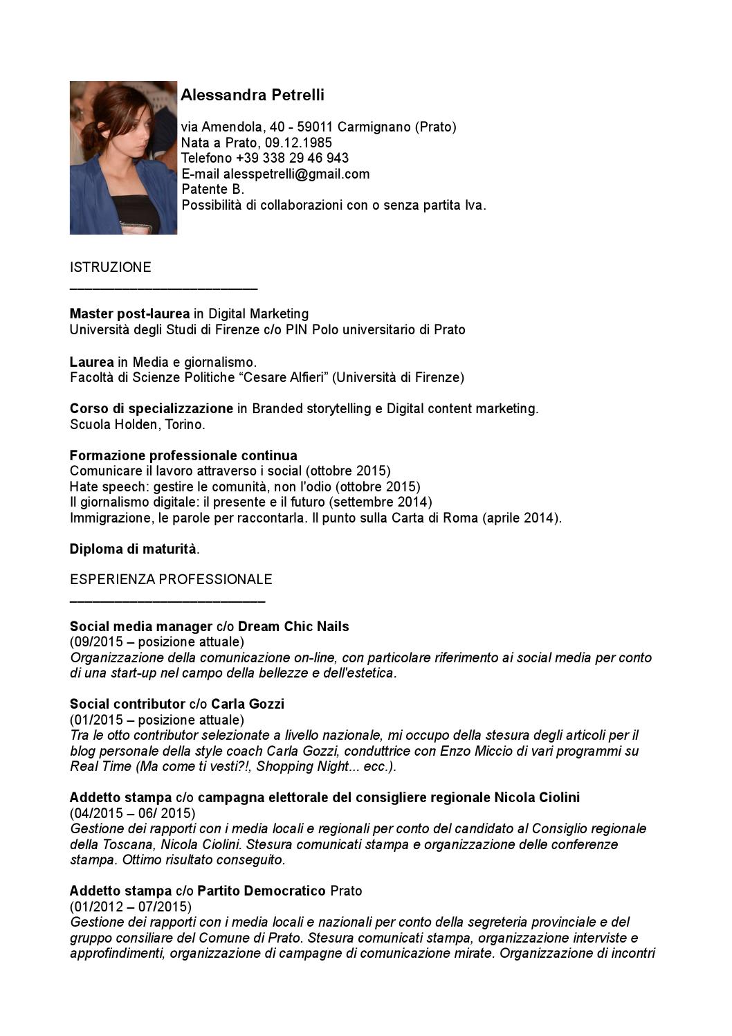 Cv alessandra petrelli by Alessandra Petrelli - Issuu