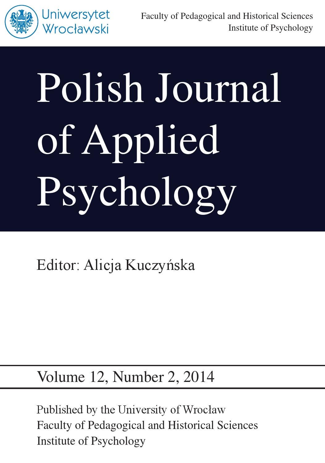 Polish Journal of Applied Psychology Volume 12, Number 2, 2014 by ...