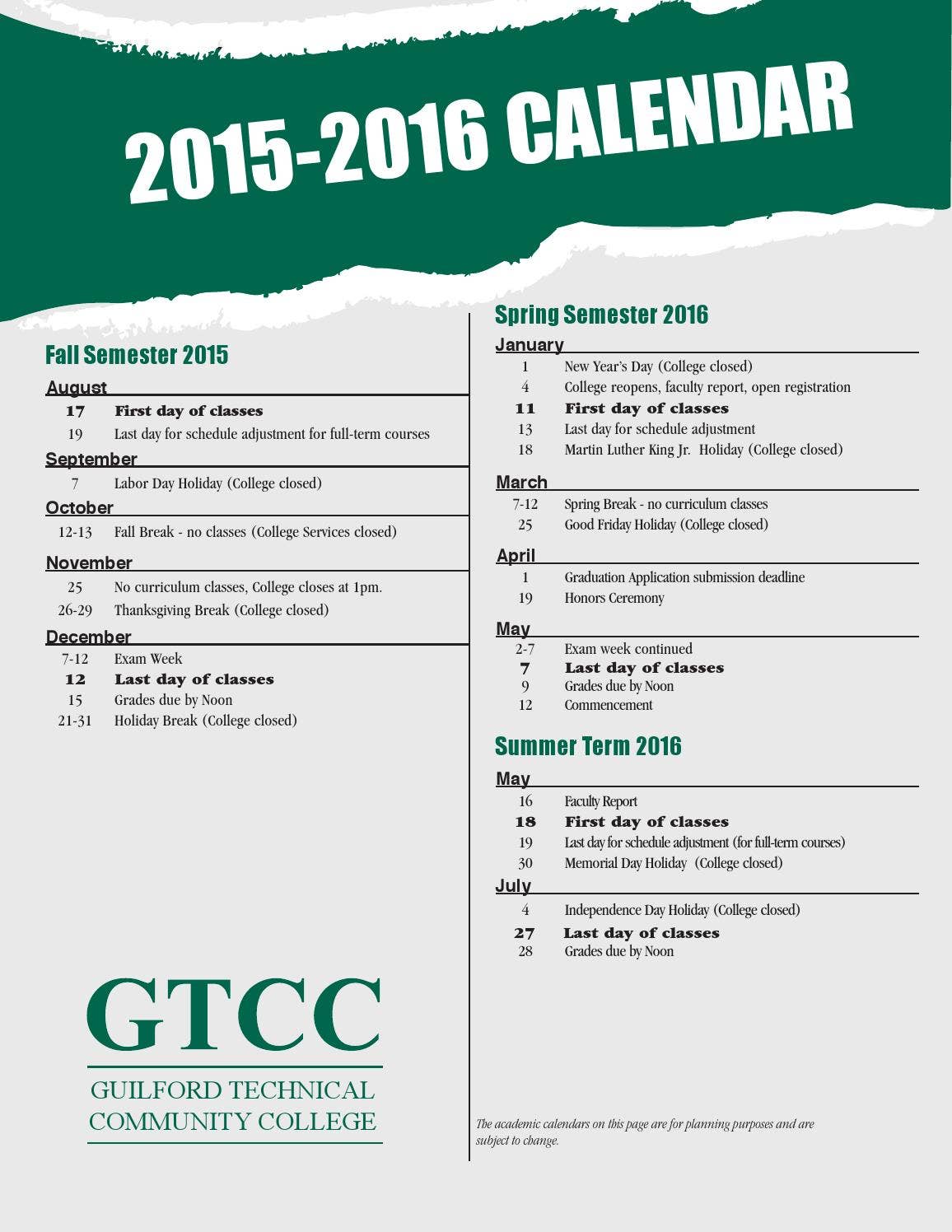 2015-2016 GTCC Student Catalog by Guilford Technical Community College ...