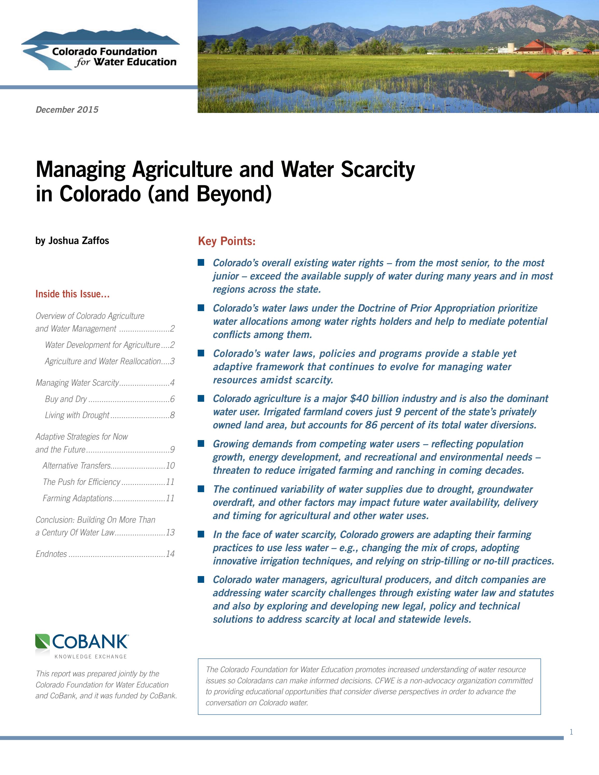 Managing Agriculture and Water Scarcity in Colorado (and Beyond) by ...