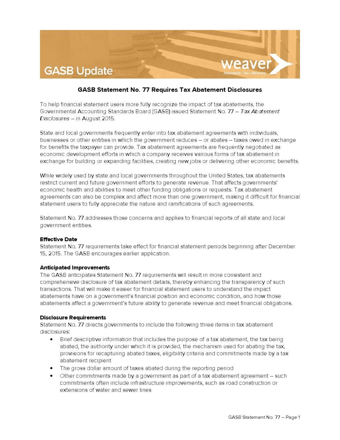 GASB Update - Statement No. 77 by Weaver - Issuu