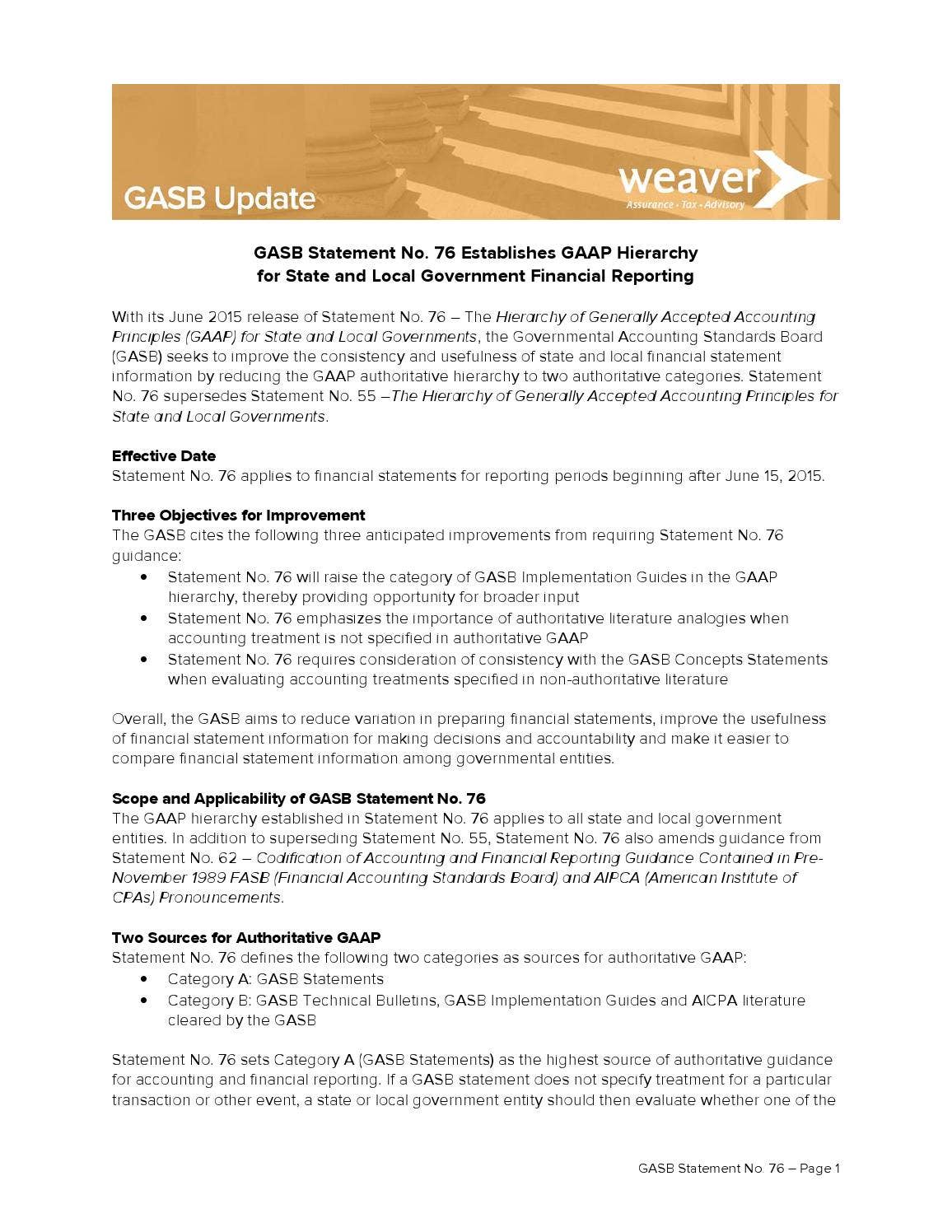 GASB Update - Statement No. 76 by Weaver - Issuu