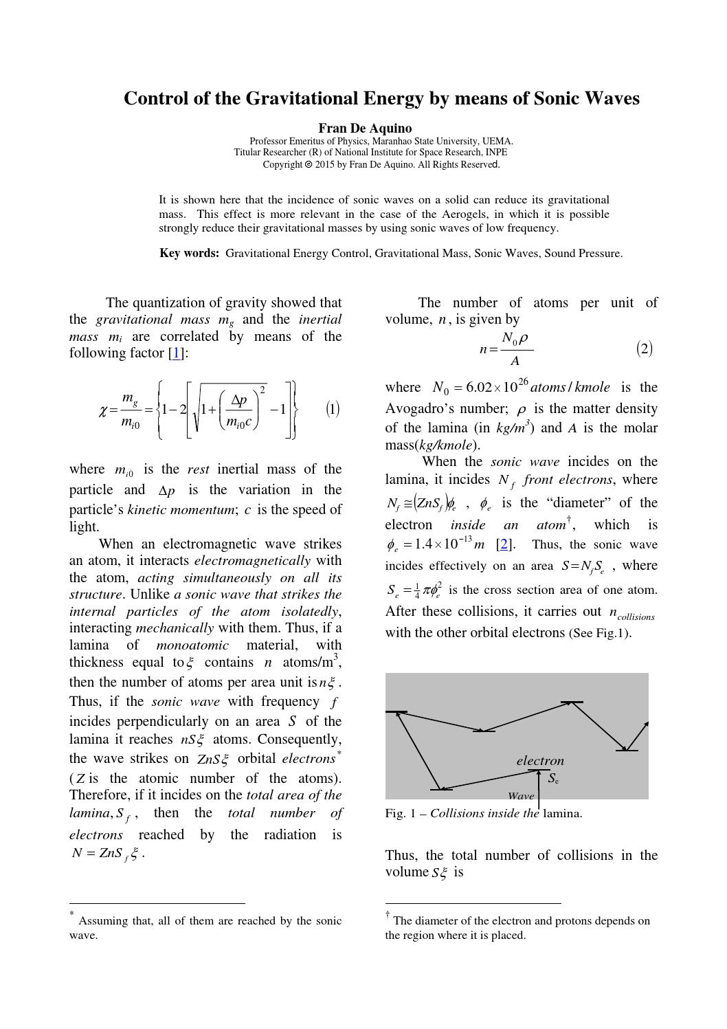 Control of the Gravitational Energy by means of Sonic Waves by ...