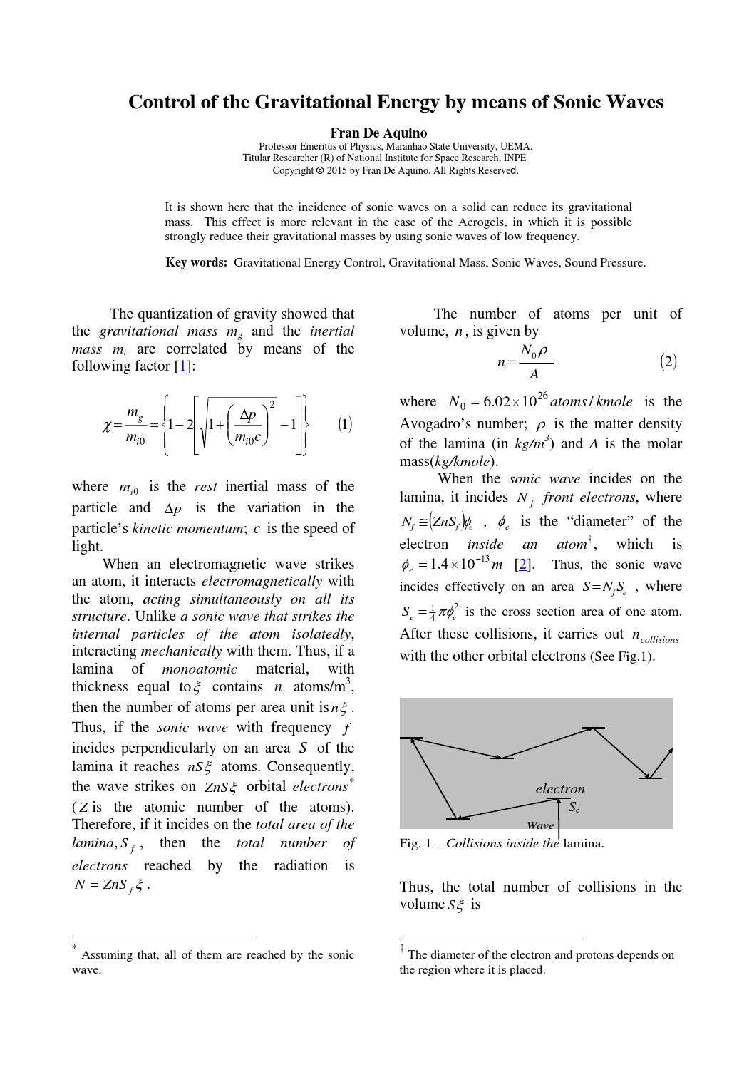 Control of the Gravitational Energy by means of Sonic Waves by ...