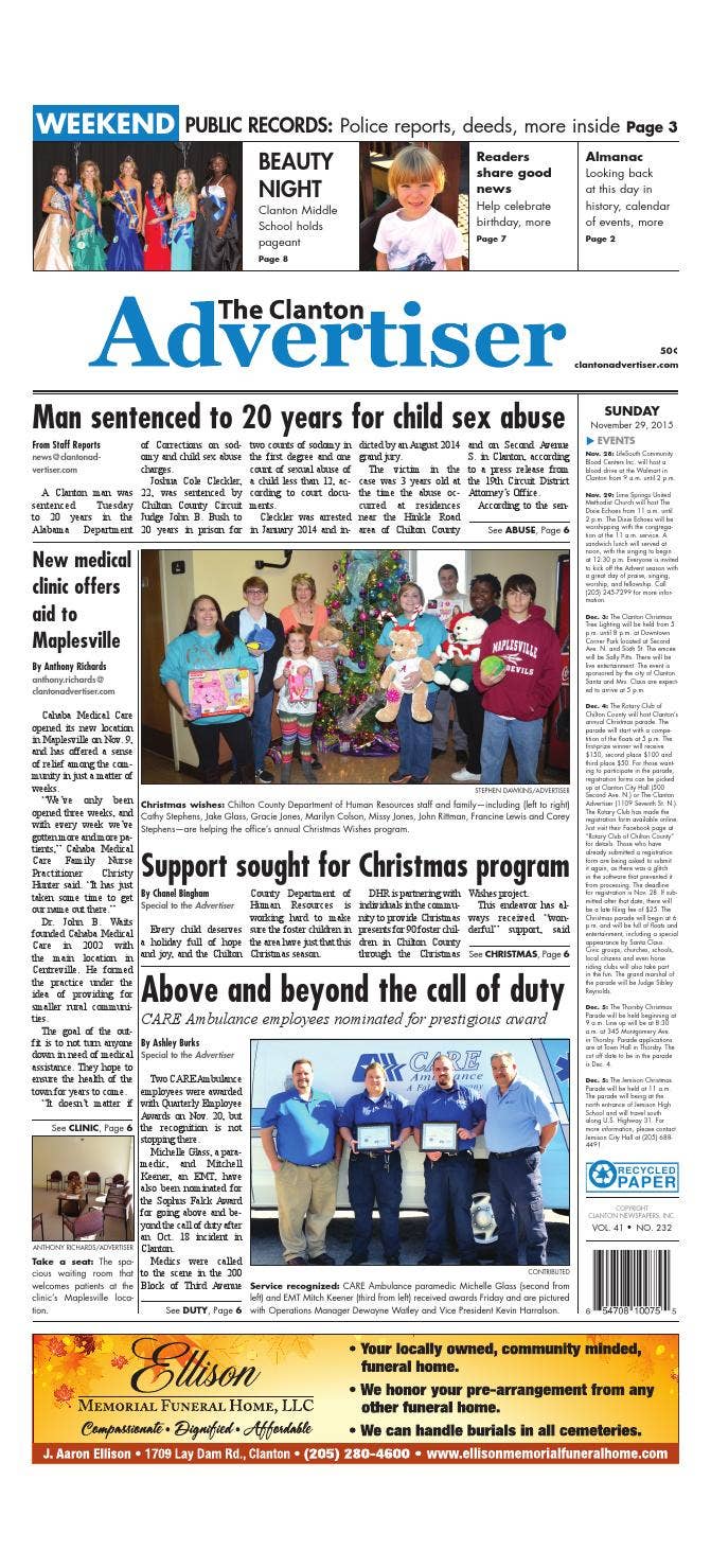 The Clanton Advertiser, November 29, 2015 by Design2Pro - Issuu