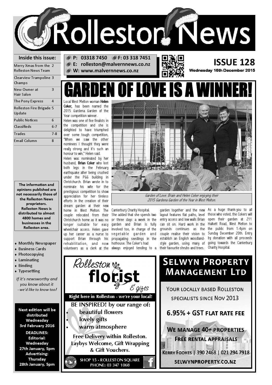 Rolleston News Issue 128 December 2015 by Malvern News - Issuu