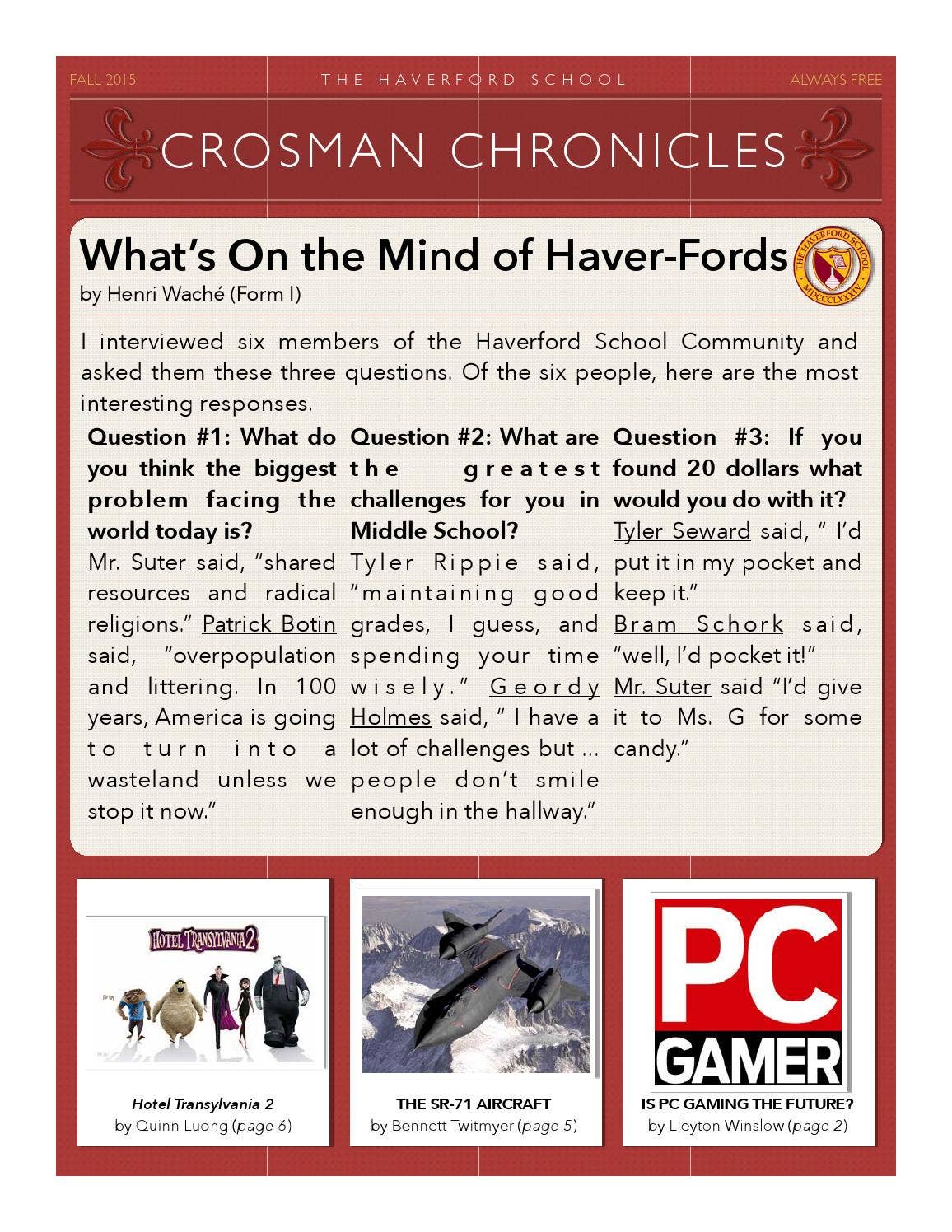 Crosman Chronicles - Fall 2015 by The Haverford School - Issuu