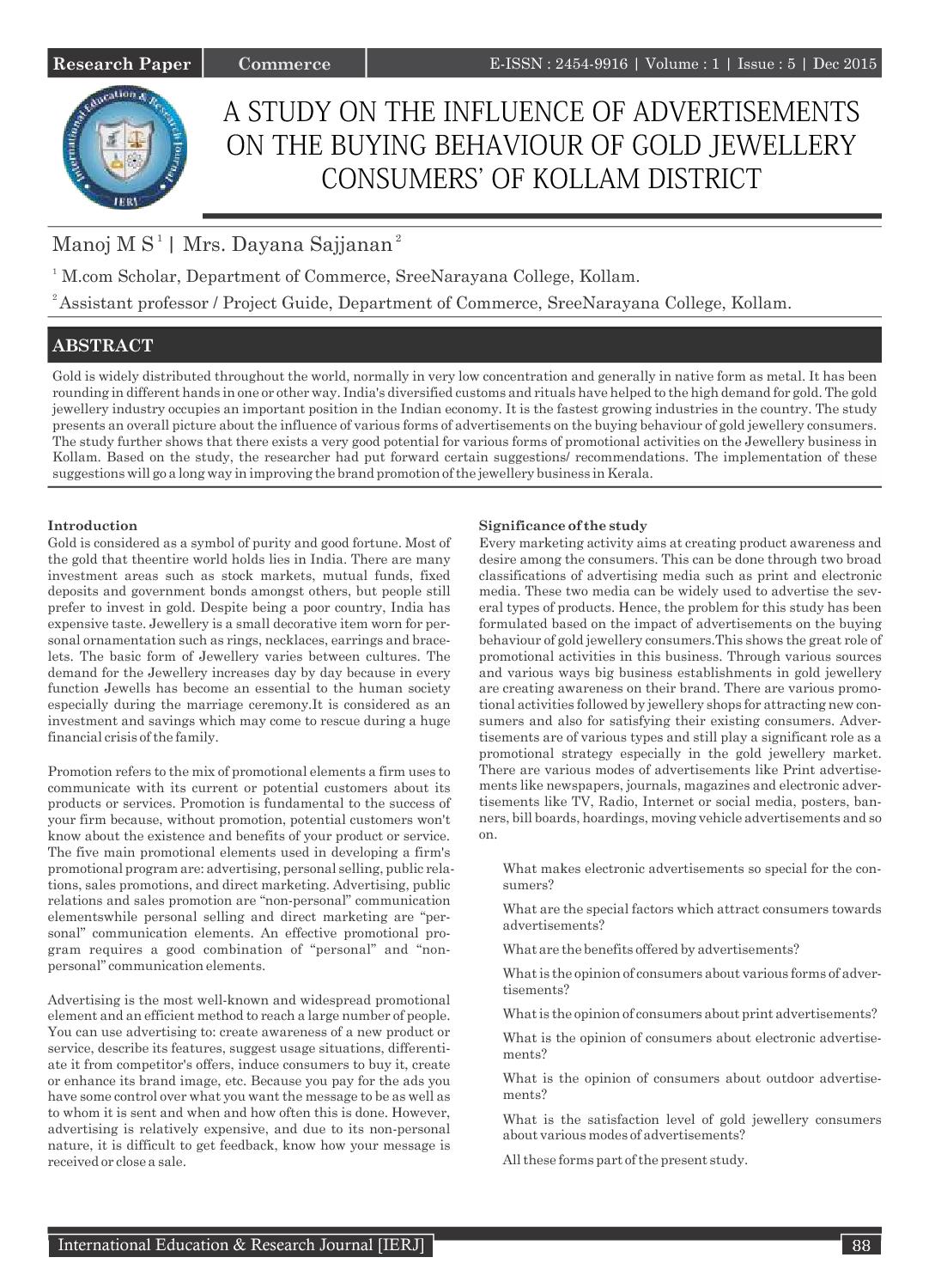 A STUDY ON THE INFLUENCE OF ADVERTISEMENTS ON THE BUYING BEHAVIOUR OF ...