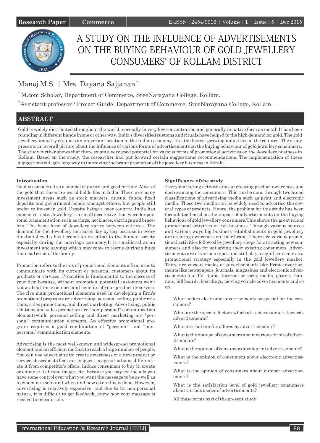 A STUDY ON THE INFLUENCE OF ADVERTISEMENTS ON THE BUYING BEHAVIOUR OF ...