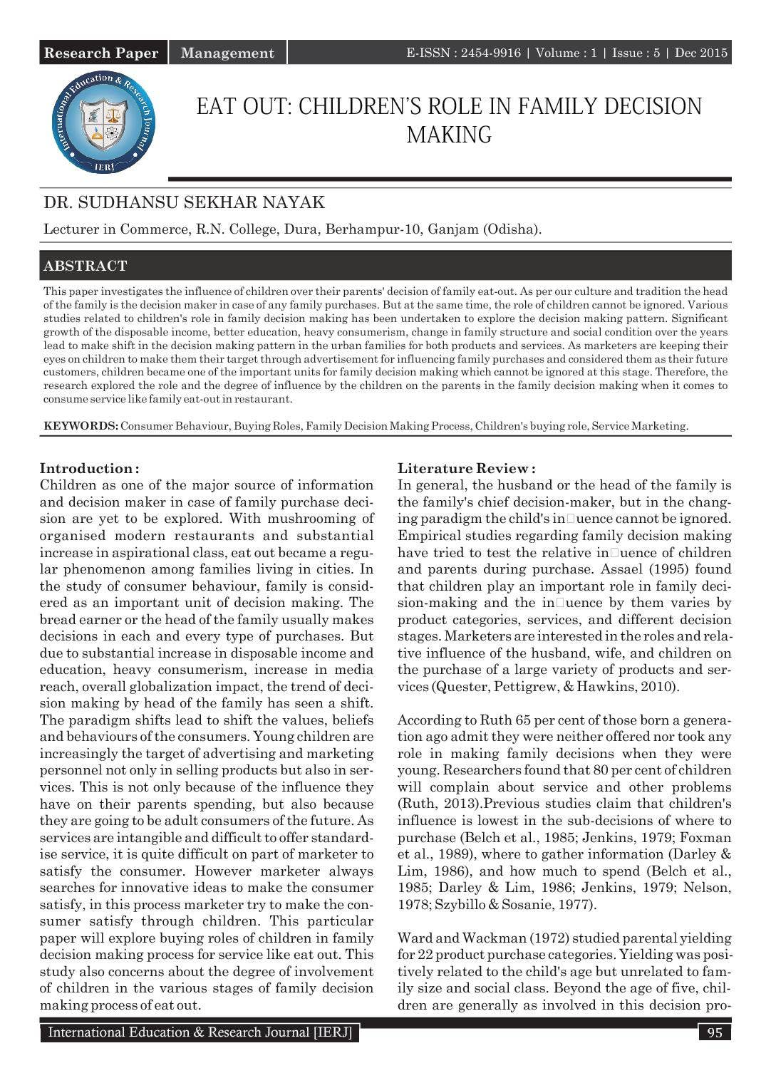 EAT OUT: CHILDREN'S ROLE IN FAMILY DECISION MAKING by International ...