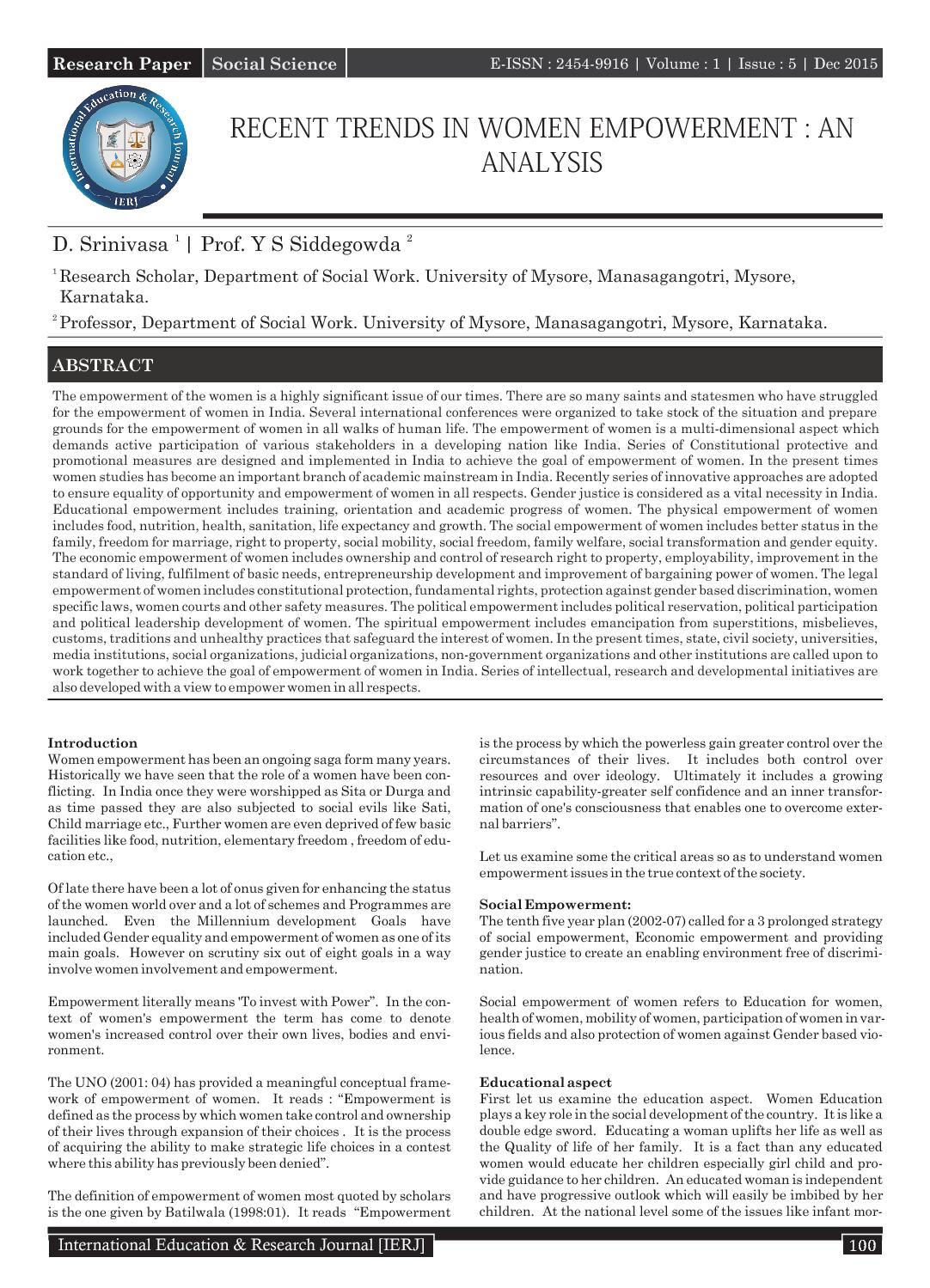 RECENT TRENDS IN WOMEN EMPOWERMENT : AN ANALYSIS by International ...