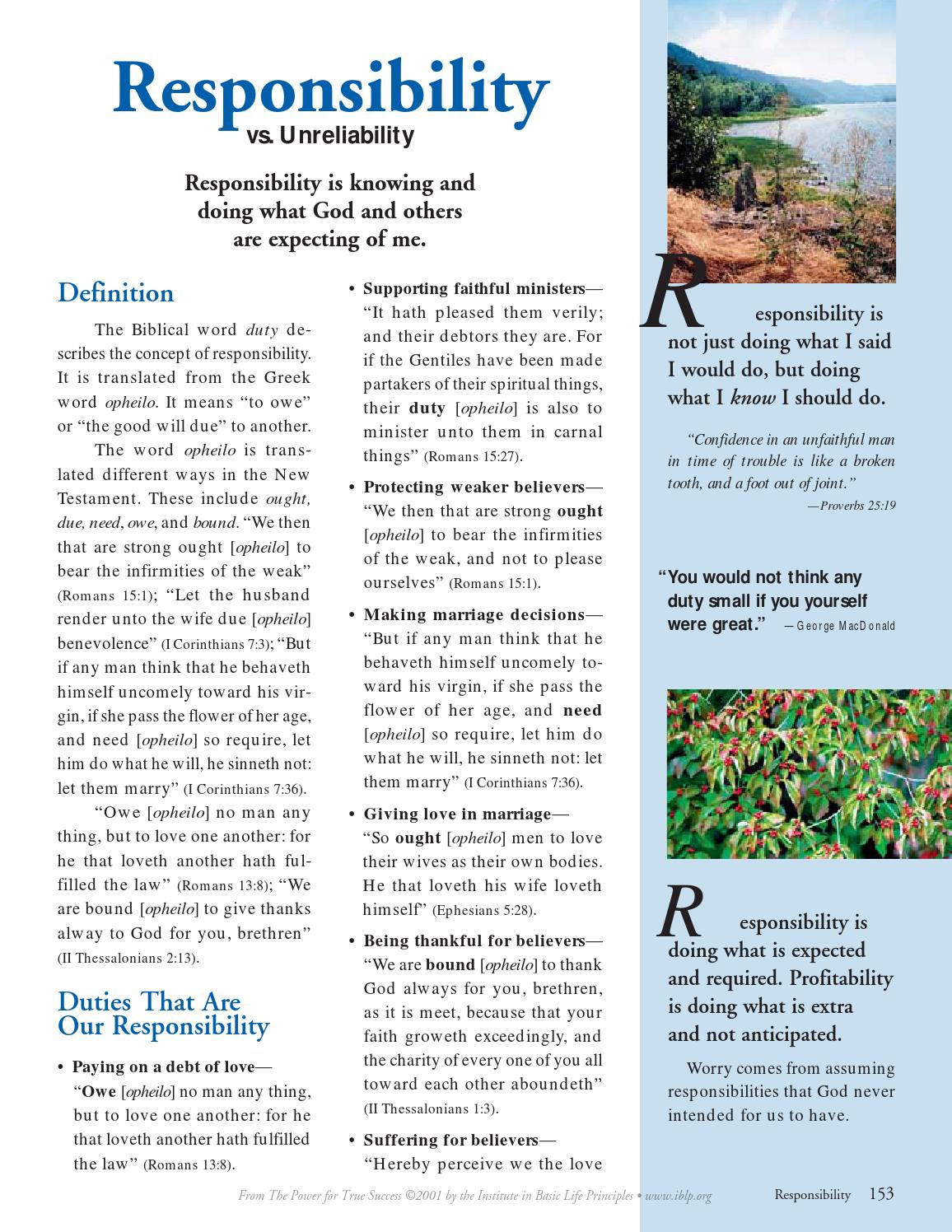 Responsibility by Institute in Basic Life Principles - Issuu