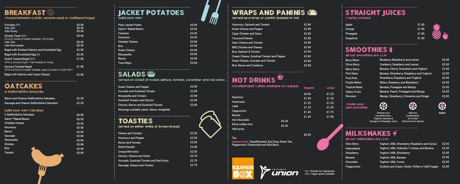 Squeeze Box Menu by Staffs Union - Issuu