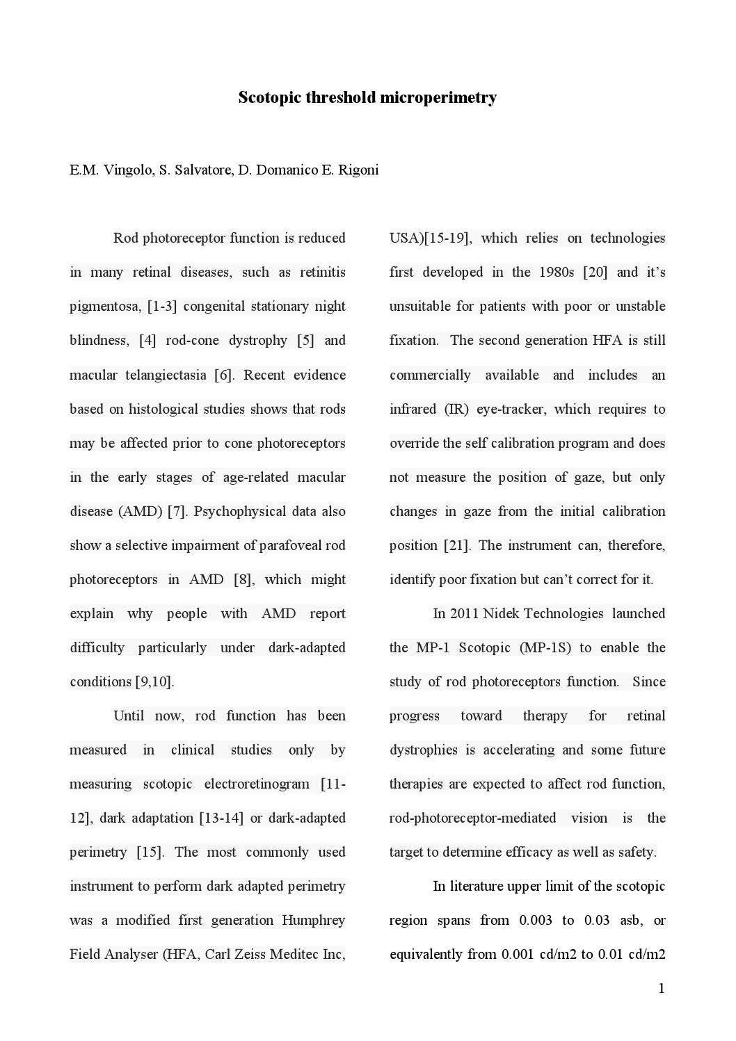 4 e m vingolo, s salvatore, d domanico e rigoni scotopic threshold ...