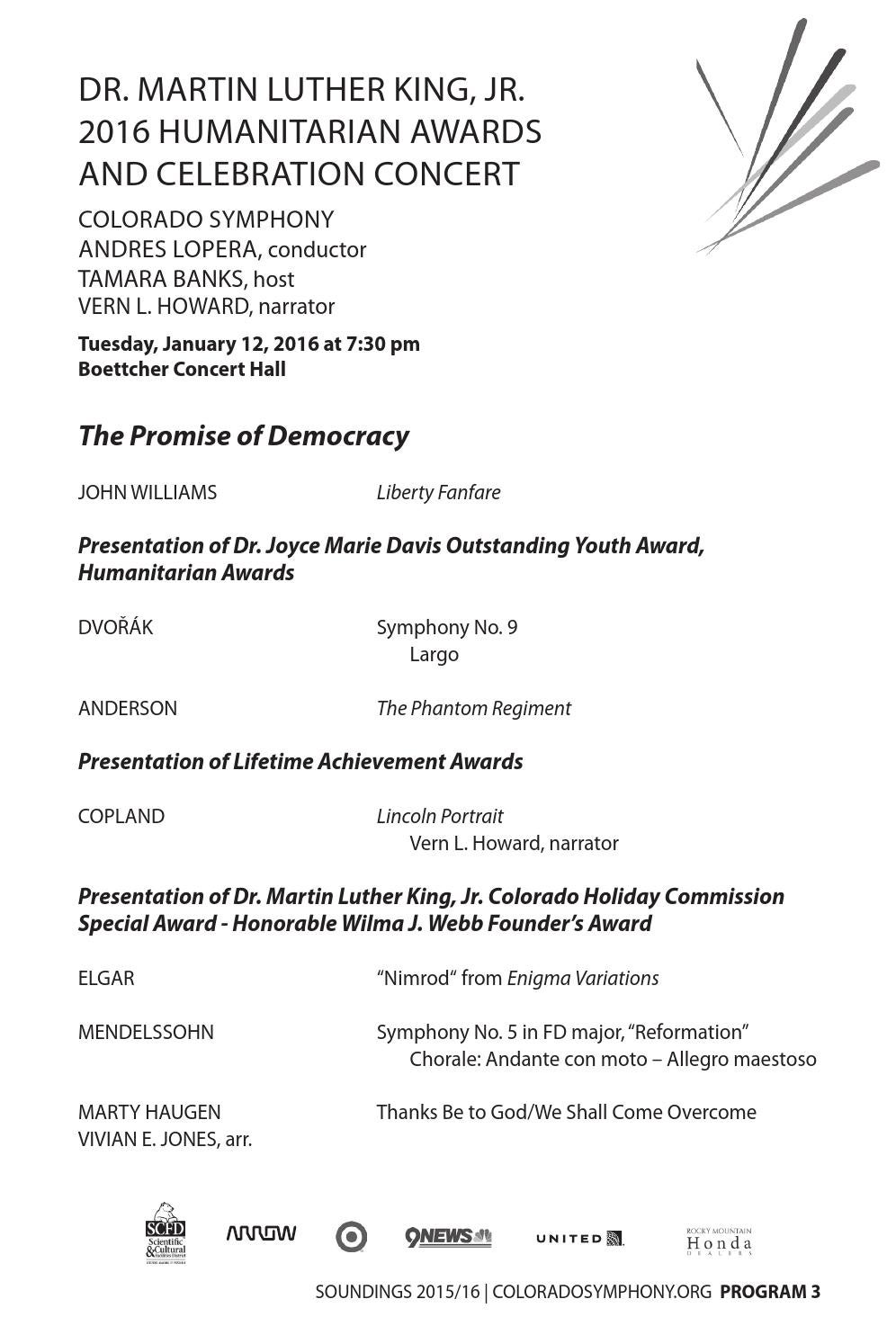 Dr. Martin Luther King, Jr. Tribute | Program Notes by Colorado ...