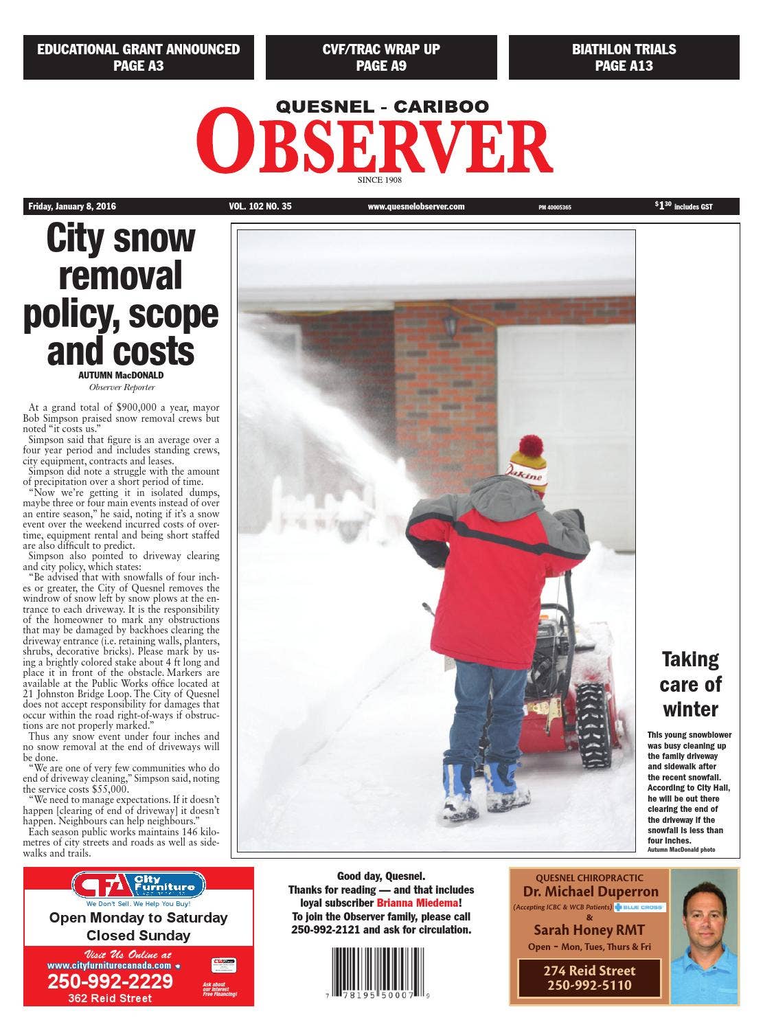 Quesnel Cariboo Observer, January 08, 2016 by Black Press Media Group ...