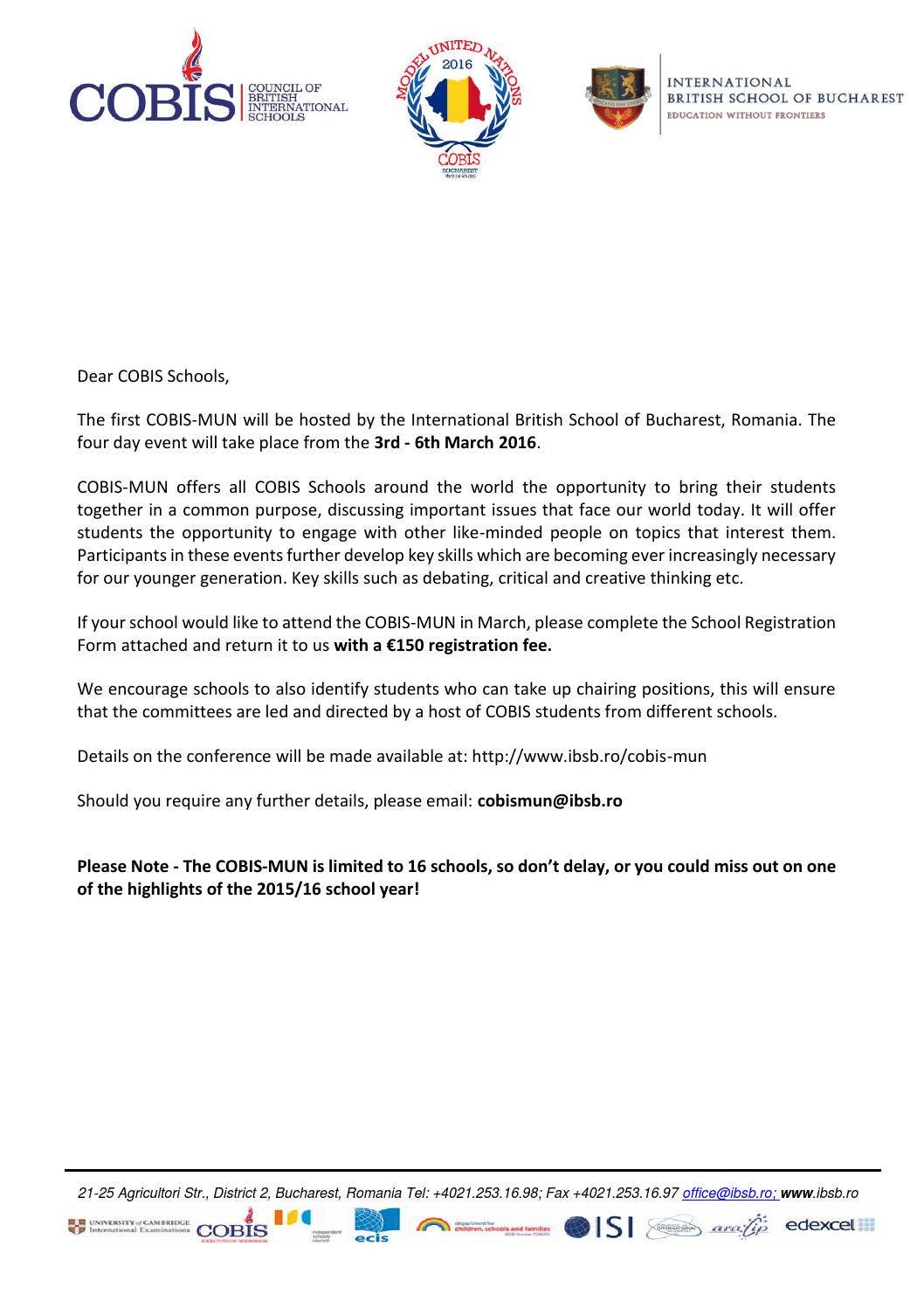 COBIS MUN Invitation letter by International British School of ...