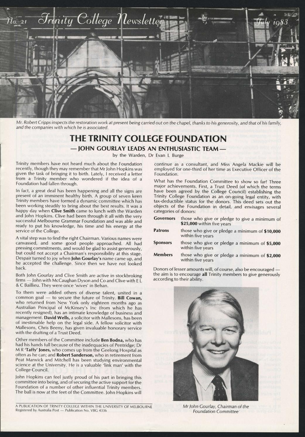 Trinity College Newsletter, vol 1 no 21, July 1983 by Trinity College ...