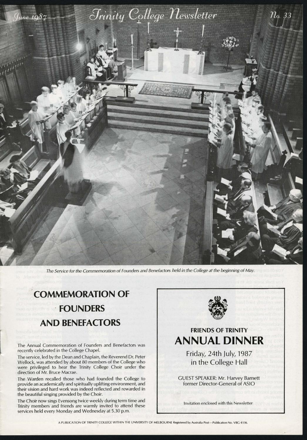 Trinity College Newsletter, vol 1 no 33, June 1987 by Trinity College ...