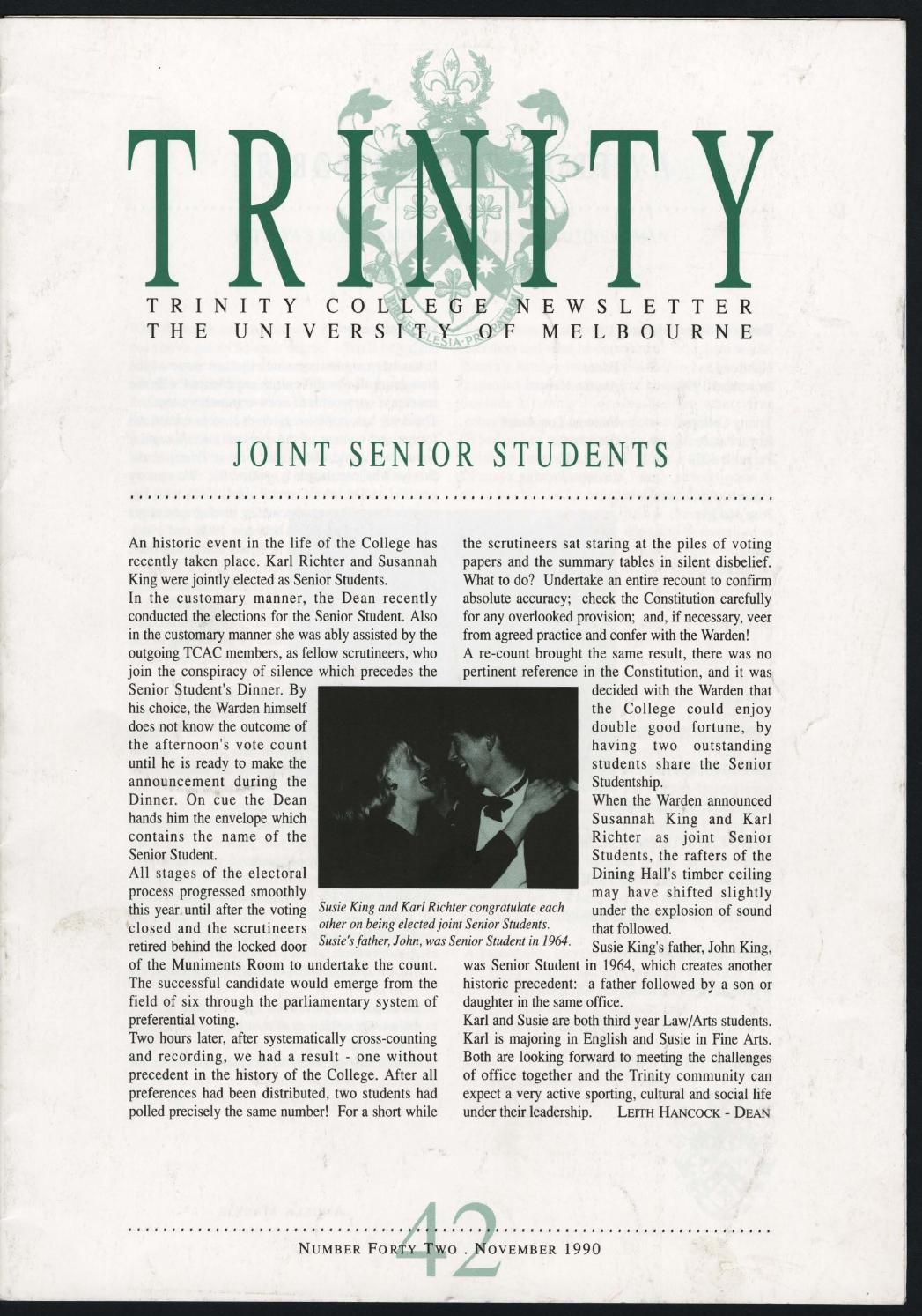 Trinity College Newsletter, vol 1 no 42, November 1990 by Trinity ...