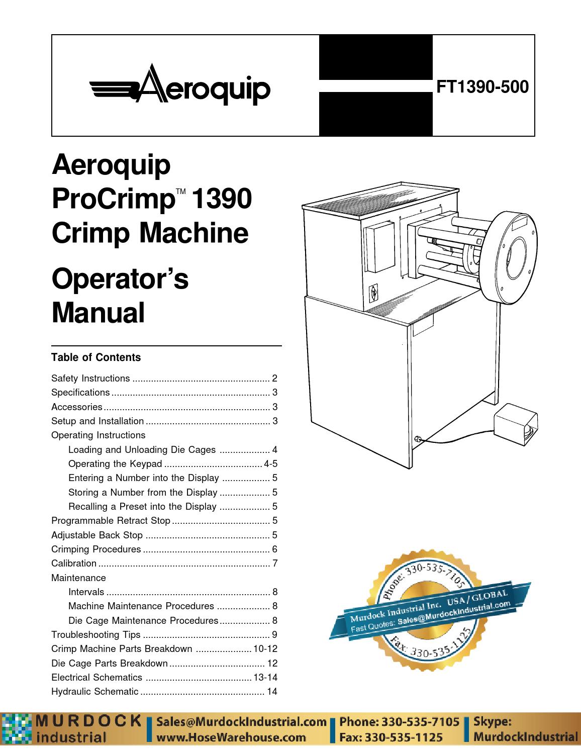 Aeroquip eaton ft1390 crimp machine owners manual instructions ...