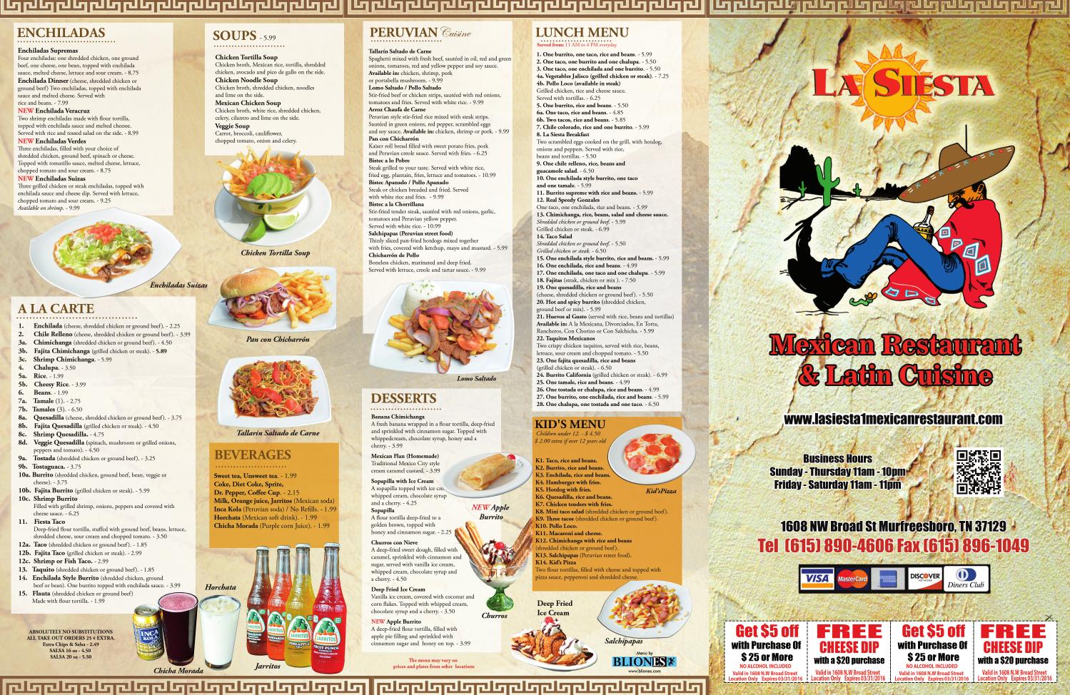 Menu La siesta murfreesboro by BLIONES by BLIONES - Issuu