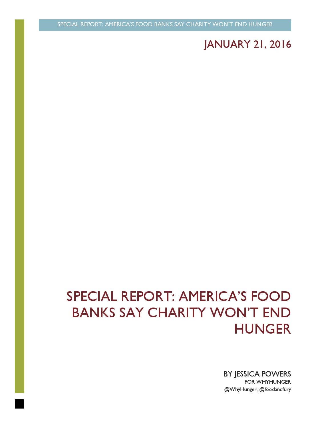 Special Report: America's Food Banks Say Charity Won't End Hunger by ...