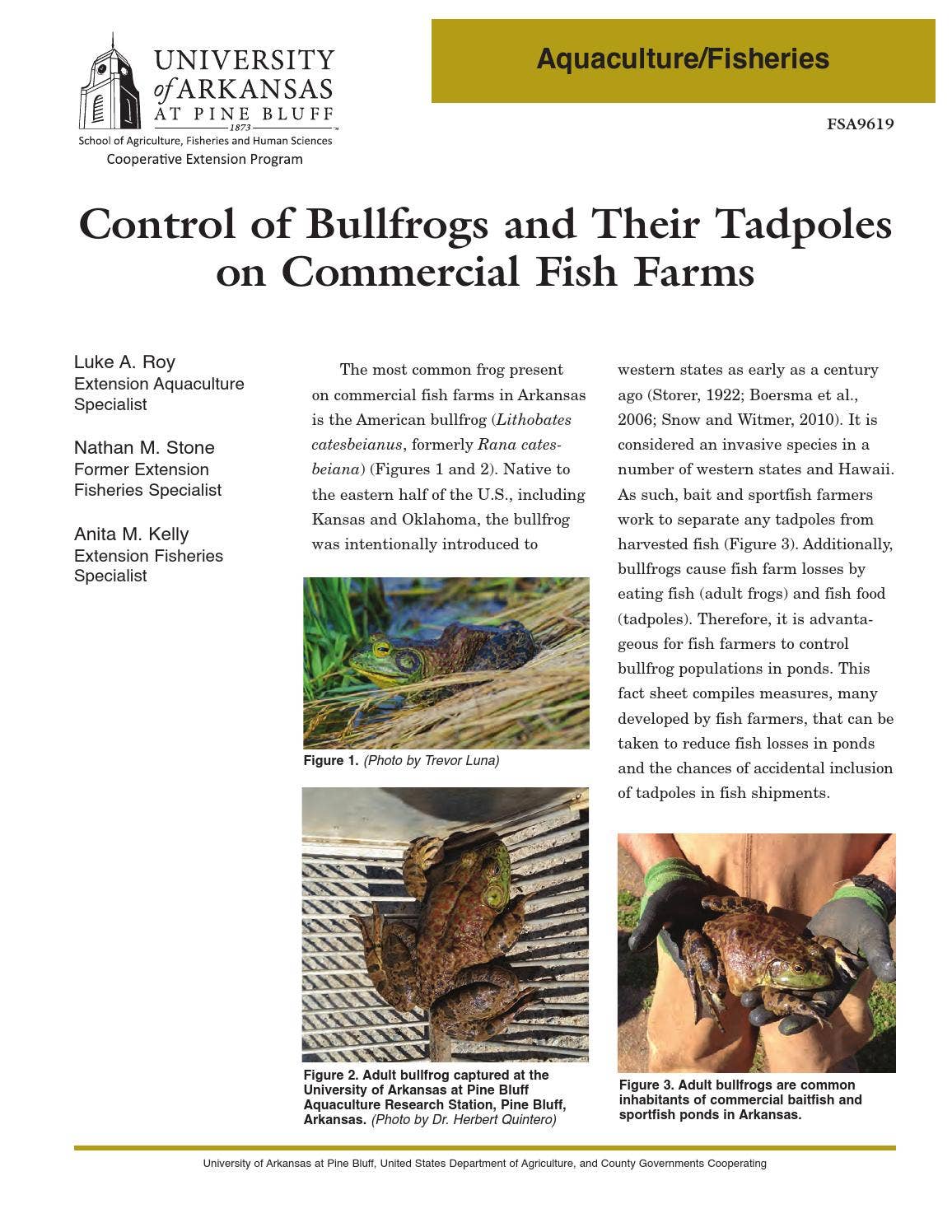 Control of Bullfrogs and Their Tadpoles on Commercial Fish Farms by ...