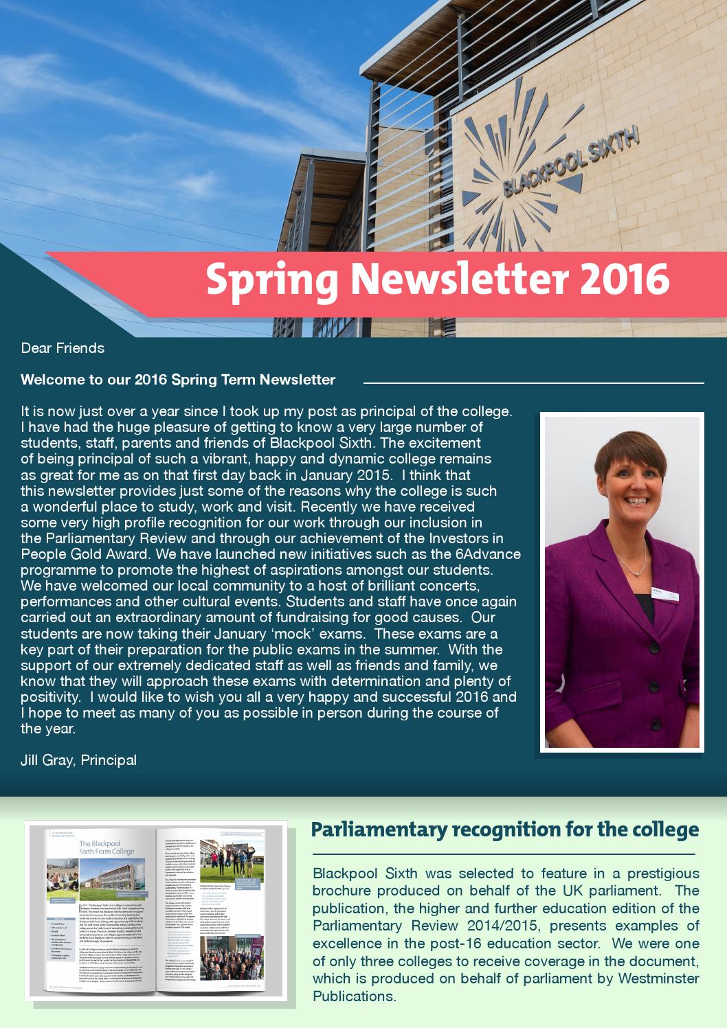 Spring Newsletter 2016 by Blackpool Sixth - Issuu