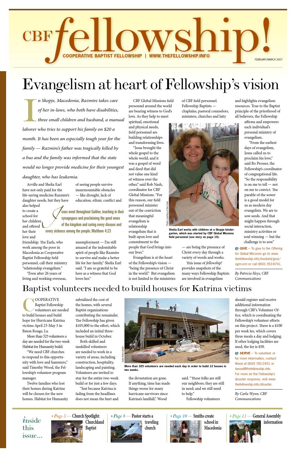 Feb/March 2007 fellowship! magazine by Cooperative Baptist Fellowship ...